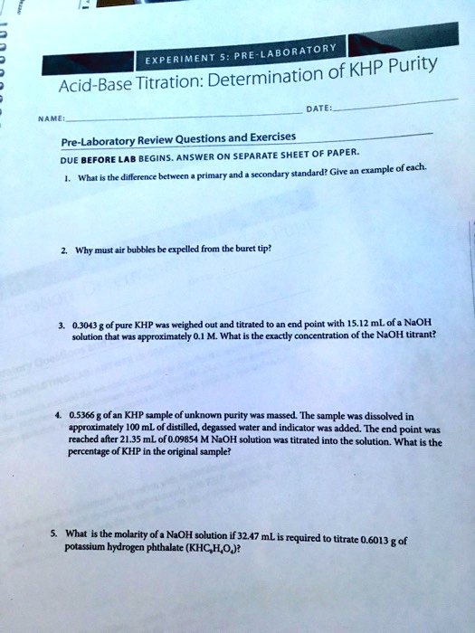 laboratory experiment 5 pre determination of khp purity acid base ...