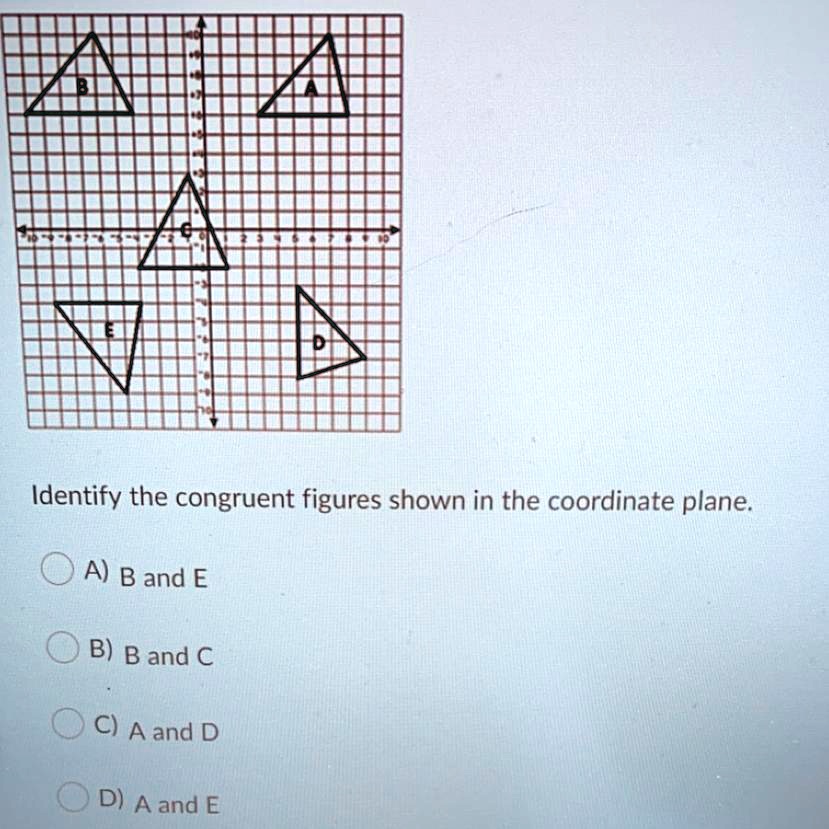 SOLVED: 'Please help with this Identify the congruent figures shown in the coordinate plane: A ...