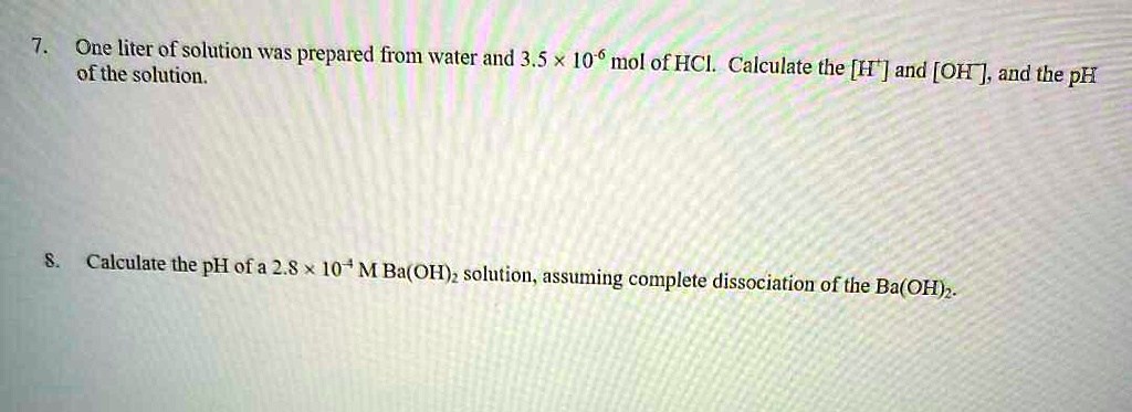 SOLVED: One liter of solution was prepared from water and 3.5 g of the ...