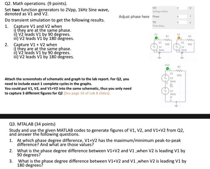 Q2. Math operations. (9 points). Set two function generators to 2Vpp ...