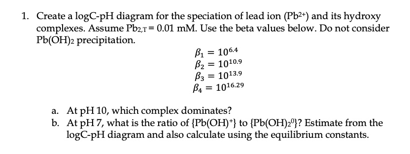 create a logc ph diagram for the speciation of lead ion pb2t and its hydroxy complexes assume ...