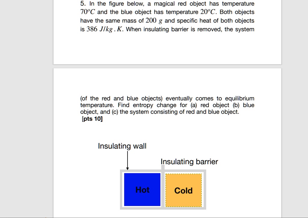 SOLVED: 5. In the figure below, magical red object has temperature 70"€ and the blue object has ...