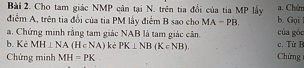 Solved Bà I 2 Cho Tam Giác Nmp Có Ä‘á‰nh Tại N Trên Tia Ä‘á