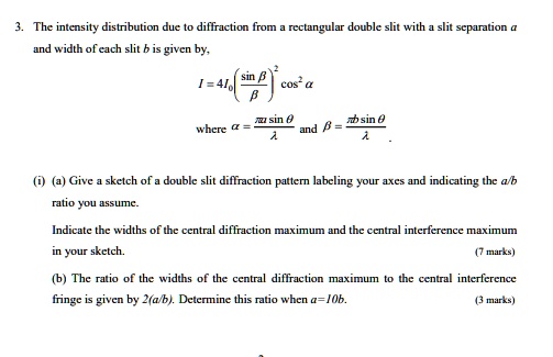 SOLVED: The intensity distribution due to diffraction from a ...