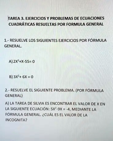 TAREA 3. EJERCICIOS Y PROBLEMAS DE ECUACIONES CUADRÁTICAS...
