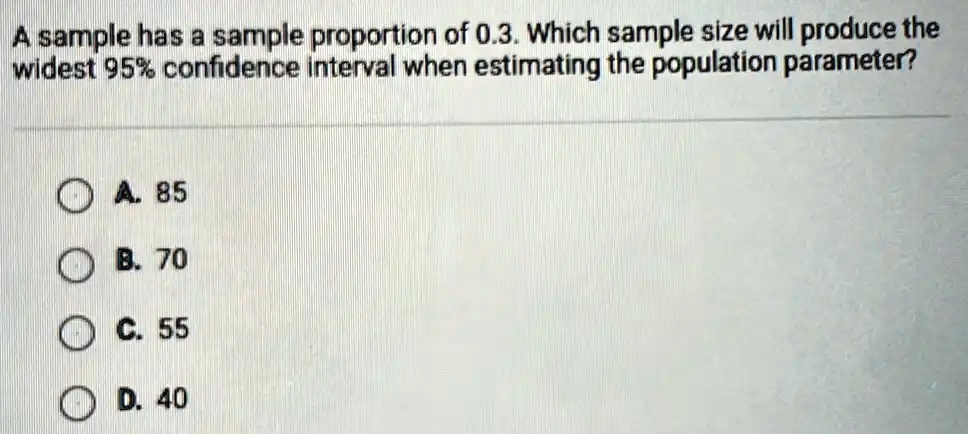 Solved Sample Has A Sample Proportion Of 03 Which Sample Size Will 6858