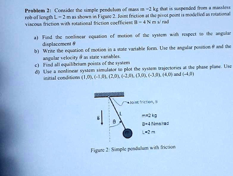 Problem 2: Consider the simple pendulum of mass m =2 kg that is suspended from a massless rob of ...
