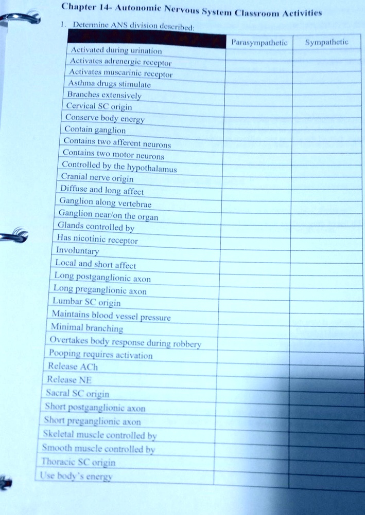 Chapter 14- Autonomic Nervous System Classroom Activities 1. Determine ...