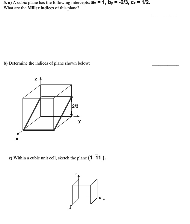 5. a) A cubic plane has the following intercepts: ax = 1, by = -2/3, cz ...