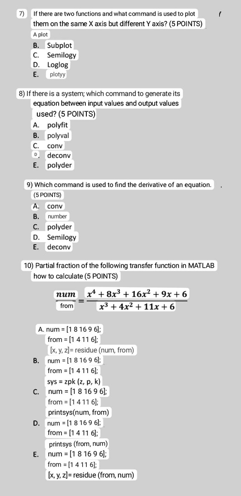 Solved Texts Solve By Matlab 7 If There Are Two Functions And What Command Is Used To Plot