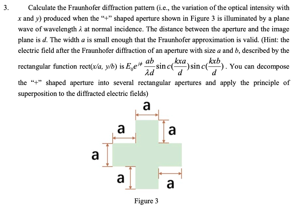 SOLVED: Calculate the Fraunhofer diffraction pattern (i.e., the variation of the optical ...
