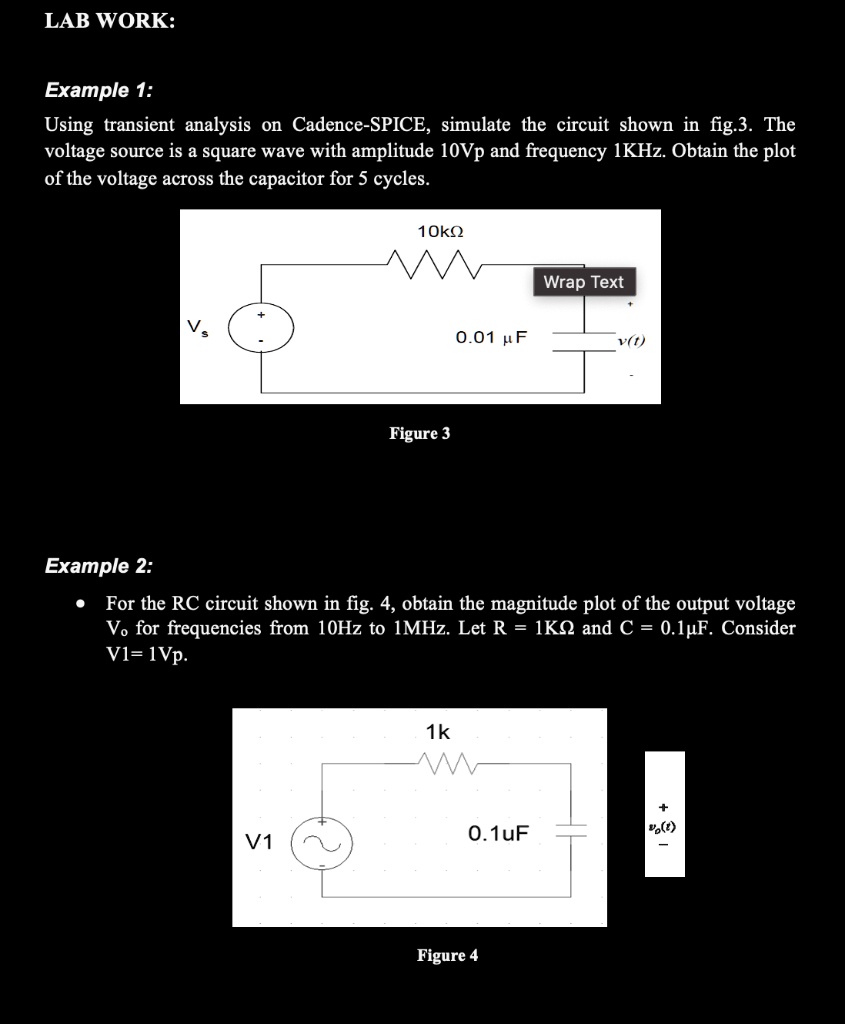 SOLVED: LAB WORK: Example 1: Using transient analysis on Cadence-SPICE ...