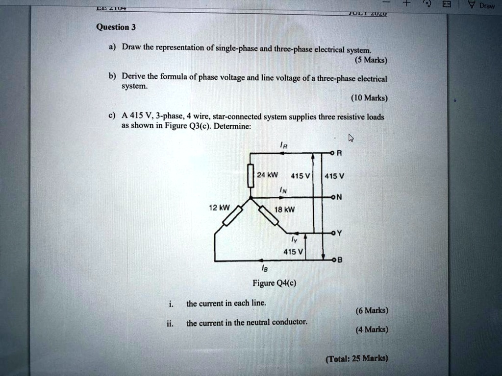 SOLVED: Question 3 a) Draw the representation of single-phase and three-phase electrical systems ...