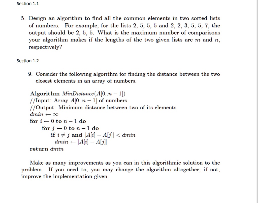 Section 1.1 5. Design an algorithm to find all the common elements in two sorted lists of ...