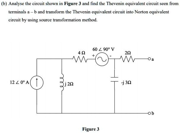 (b) Analyse the circuit shown in Figure 3 and find the Thevenin equivalent circuit seen from ...