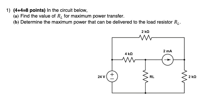 SOLVED: Find R for maximum power transfer and PL (a) In the circuit below, find the value of R ...