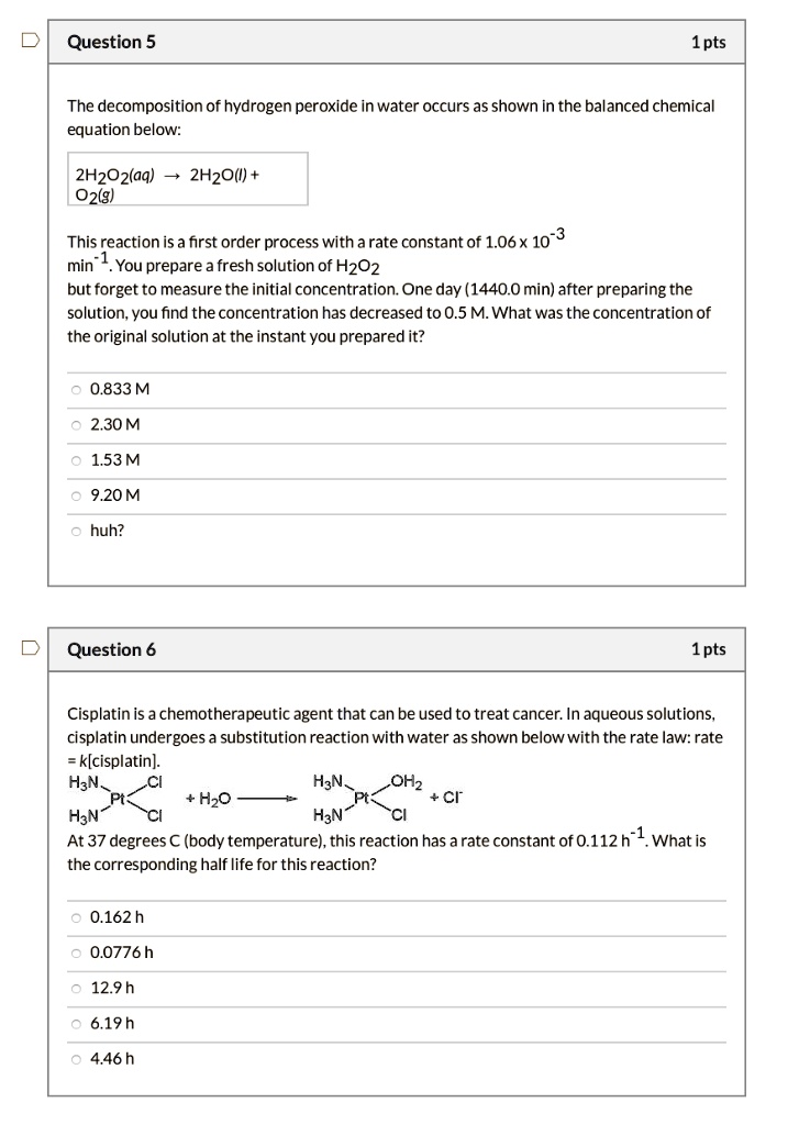 SOLVED: The decomposition of hydrogen peroxide in water occurs as shown ...
