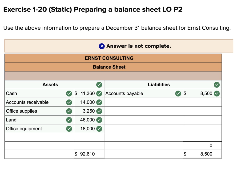Exercise 1-20 (Static) Preparing a balance sheet LO P2 Use the above ...