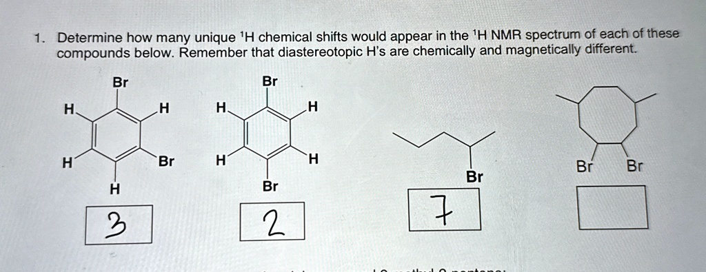 1 determine how many unique 1h chemical shifts would appear in the 1h ...