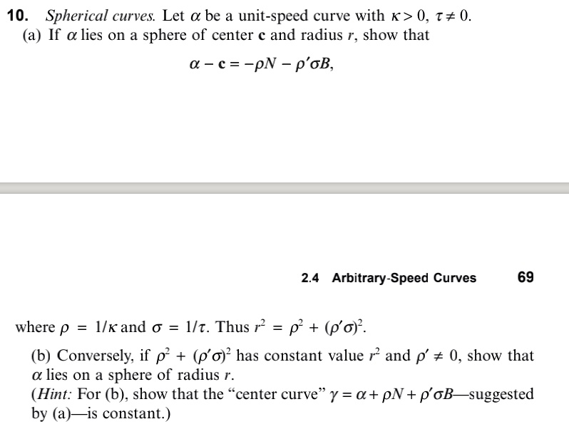 10 spherical curves let be a unit speed curve with k 0 t 0 a...