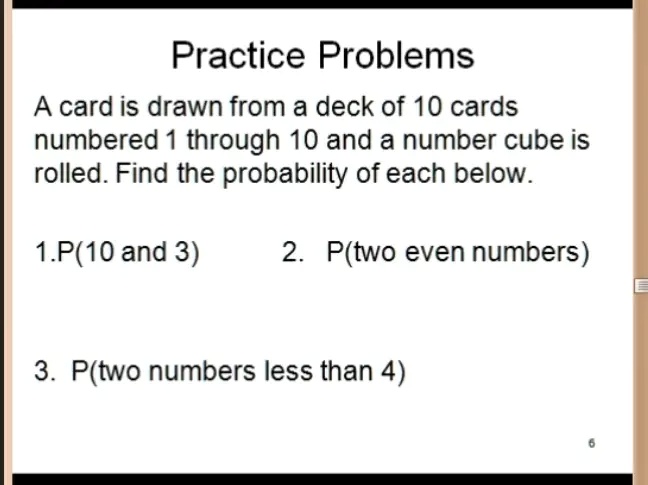 SOLVED: Practice Problems A card is drawn from a deck of 10 cards ...