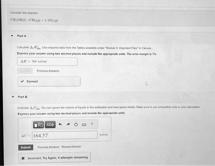 SOLVED: Texts: Consider the reaction CHOH(CH₃) + 1/2O₂ Part A Calculate ...