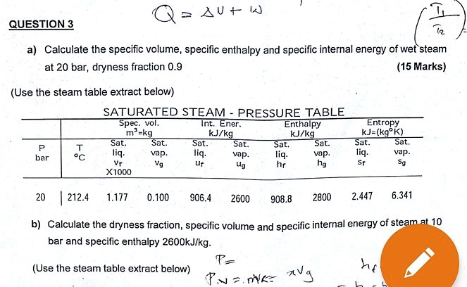 Solved Question 3 Calculate The Specific Volume Specific Enthalpy 9360