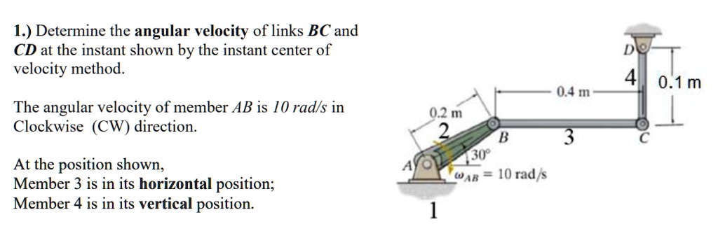 Determine the angular velocity of links BC and CD at the instant shown by the instant center of ...