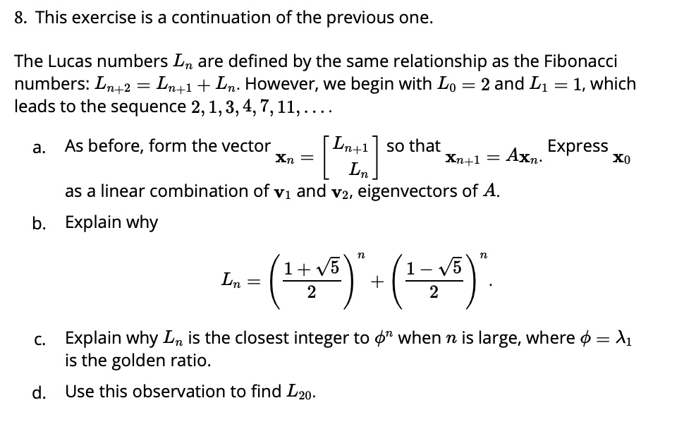 SOLVED: 8. This exercise is a continuation of the previous one: The ...
