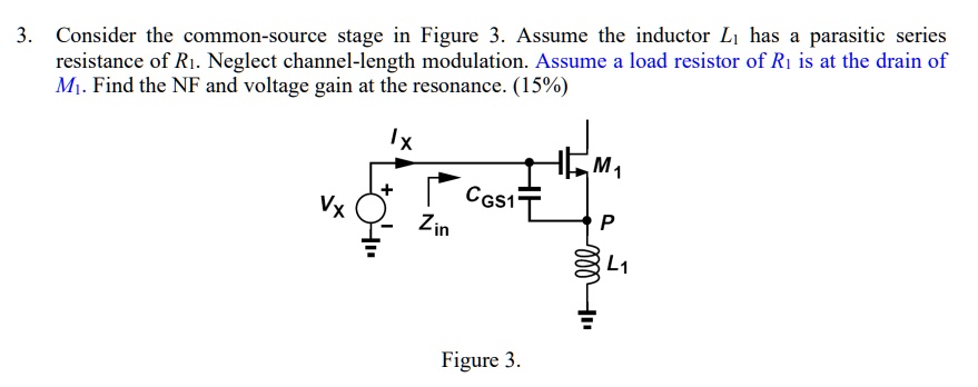 3. Consider the common-source stage in Figure 3. Assume the inductor L1 ...