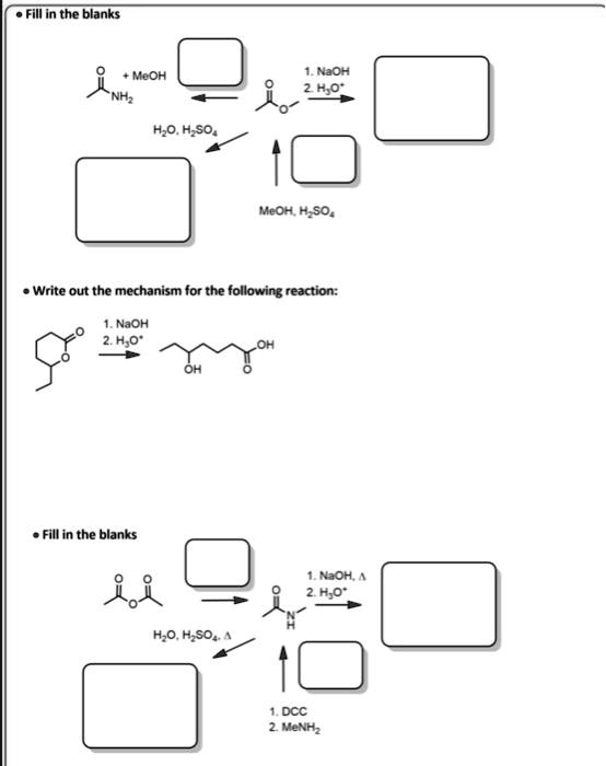 SOLVED: MeOH NH3 NaOH F2O H2O H2SO4 MeOH H2SO4 Write out the mechanism for the following ...