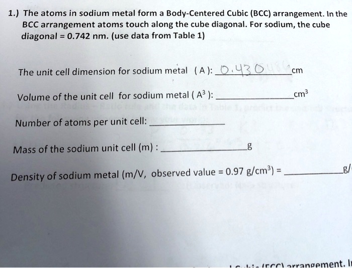 1 the atoms in sodium metal form body centered cubic bcc arrangement in ...