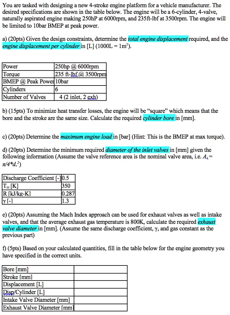 SOLVED: You are tasked with designing a new 4-stroke engine platform ...