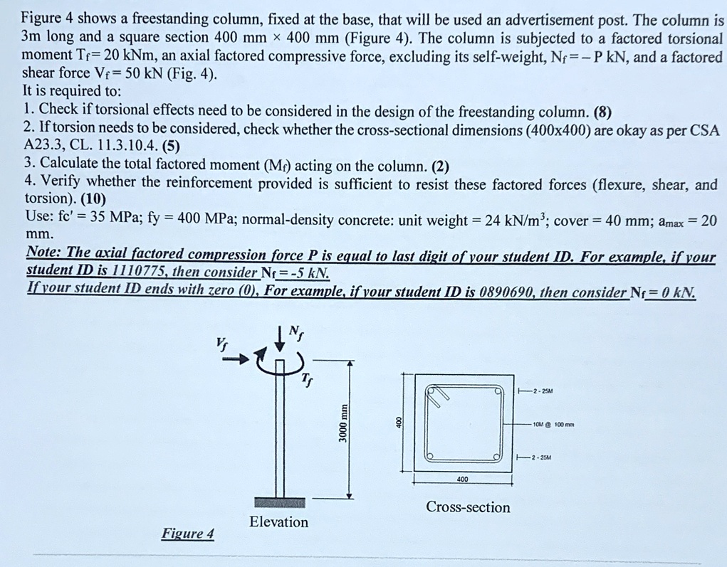SOLVED: "Nf=-8Kn Figure 4 shows a freestanding column;, fixed at the ...