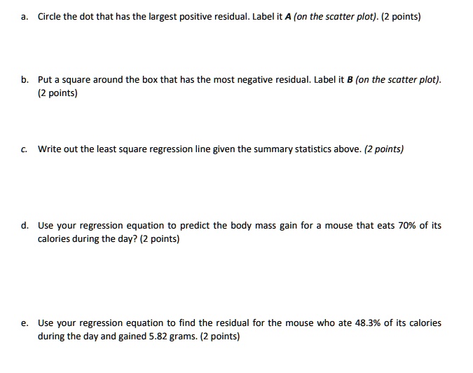SOLVED: Circle the dot that has the largest positive residual: Label it ...