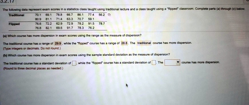 o2 the following data represent exam scores in a statistics class ...