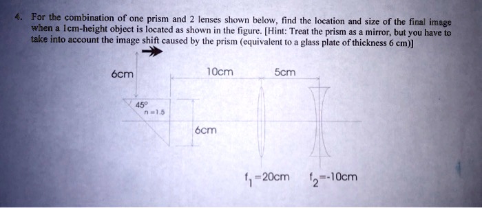 4. For the combination of one prism and 2 lenses shown...