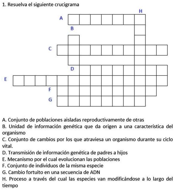 SOLVED: Me ayudan porfavor, Lo necesito 1. Resuelva el siguiente crucigrama Conjunto de ...