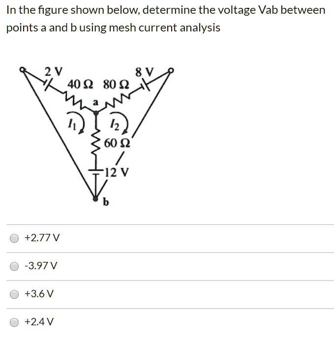 SOLVED: Determine the voltage Vab between points a and b using mesh current analysis. In the ...