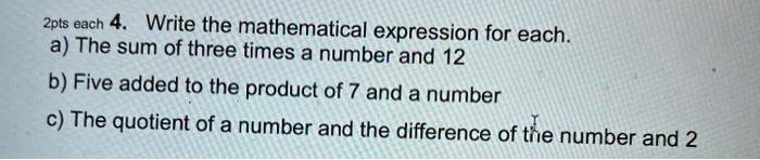 SOLVED:2pts each Write the mathematical expression for each a) The sum ...