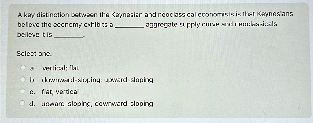 SOLVED: A key distinction between the Keynesian and neoclassical ...