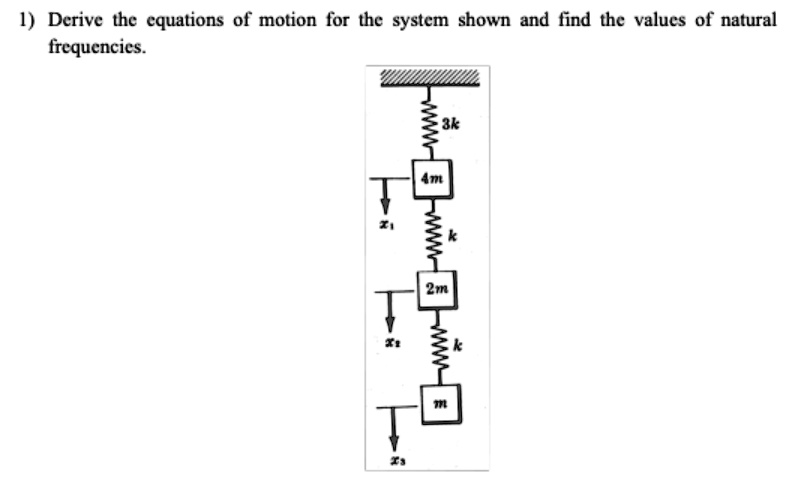 l Derive the equations of motion for the system shown and find the values of natural frequencies.