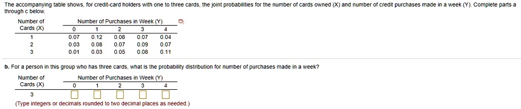 SOLVED: The accompanying table shows; for credit-card holders with one ...