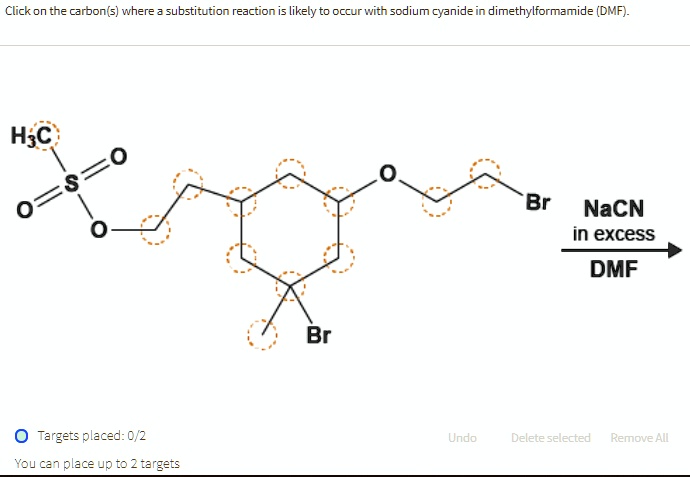 click on the cambons where substitution reaction is likely to occur ...