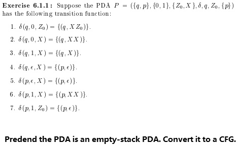 exercise 611 suppose the pda pqp01zoxqzp has the following transition ...