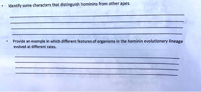 SOLVED: Identify some characters that distinguish hominins from other ...