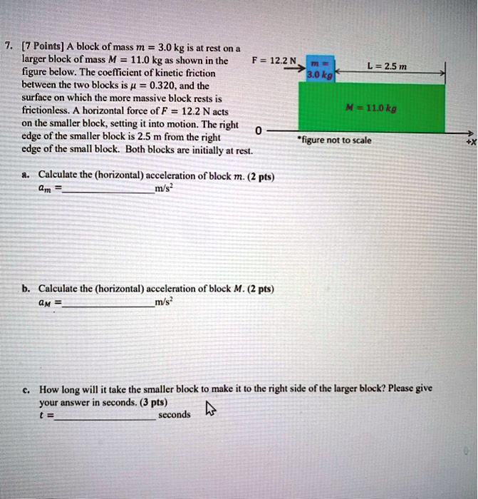 SOLVED: A block of mass m = 3.0 kg is at rest on a larger block of mass M = 11.0 kg shown in the ...