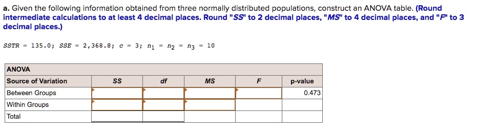 SOLVED: Given the following information obtained from three normally distributed populations ...