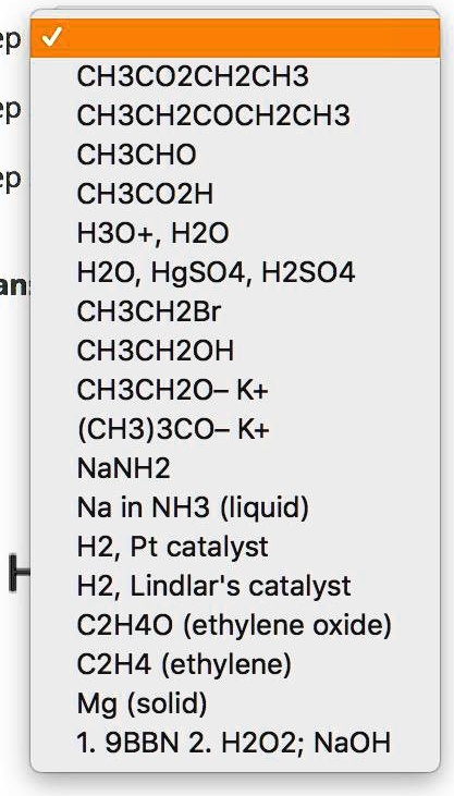 CH3CO2CH2CH3 CH3CH2COCH2CH3 CH3CHO CH3CO2H H3O+, H2O H2O, HgSO4, H2SO4 ...