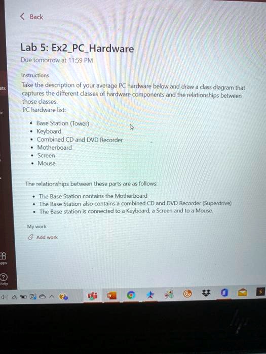 SOLVED: Lab 5: Ex2 - PC Hardware Due tomorrow at 11:59 PM Instructions: Take the description of ...